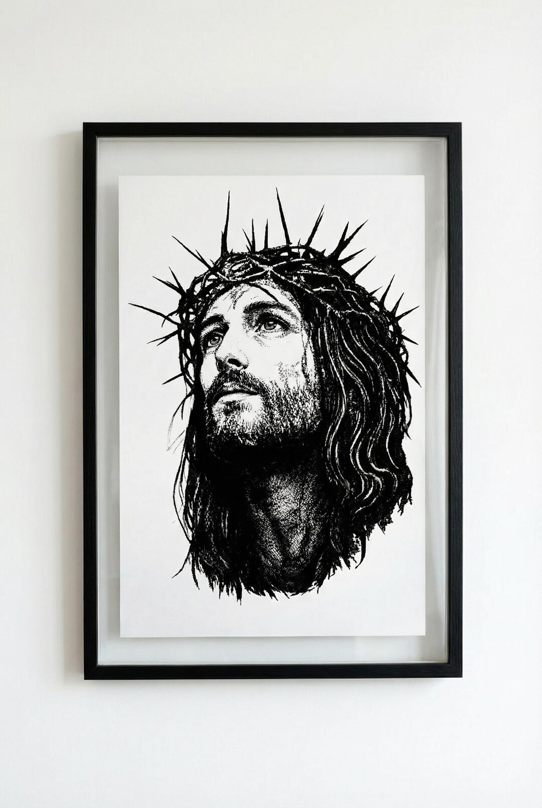Jesus Typography Portrait Wall Art, Sacred Text Art Black White ...