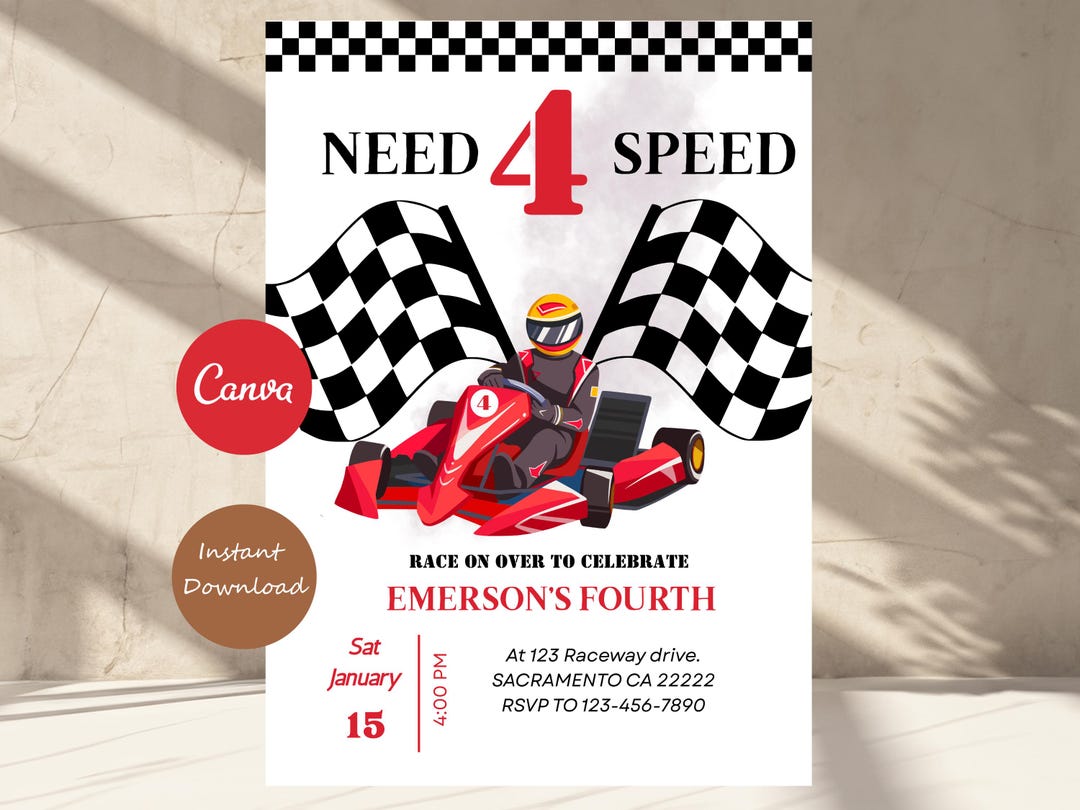 Need 4 Speed Race Car 4th Birthday Invitation (digital Download) - Etsy