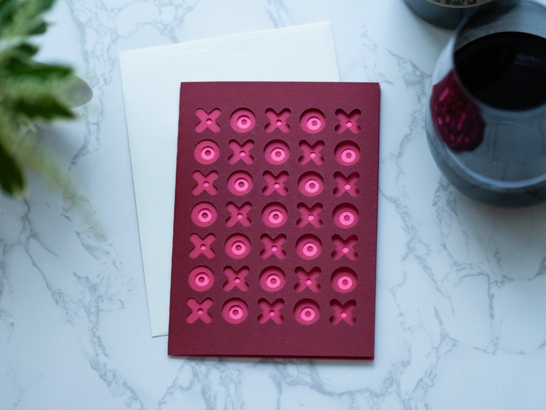 Red & Pink XOXO Pattern Laser Cut Card Mid Century Modern Art Greeting ...
