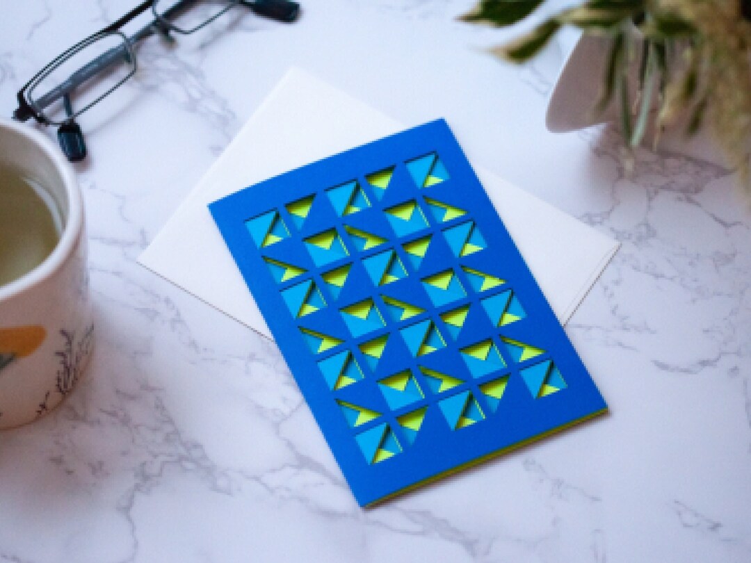 Blue 3D Weave Pattern Paper Cut Card Laser Cut Card Mid Century Modern ...