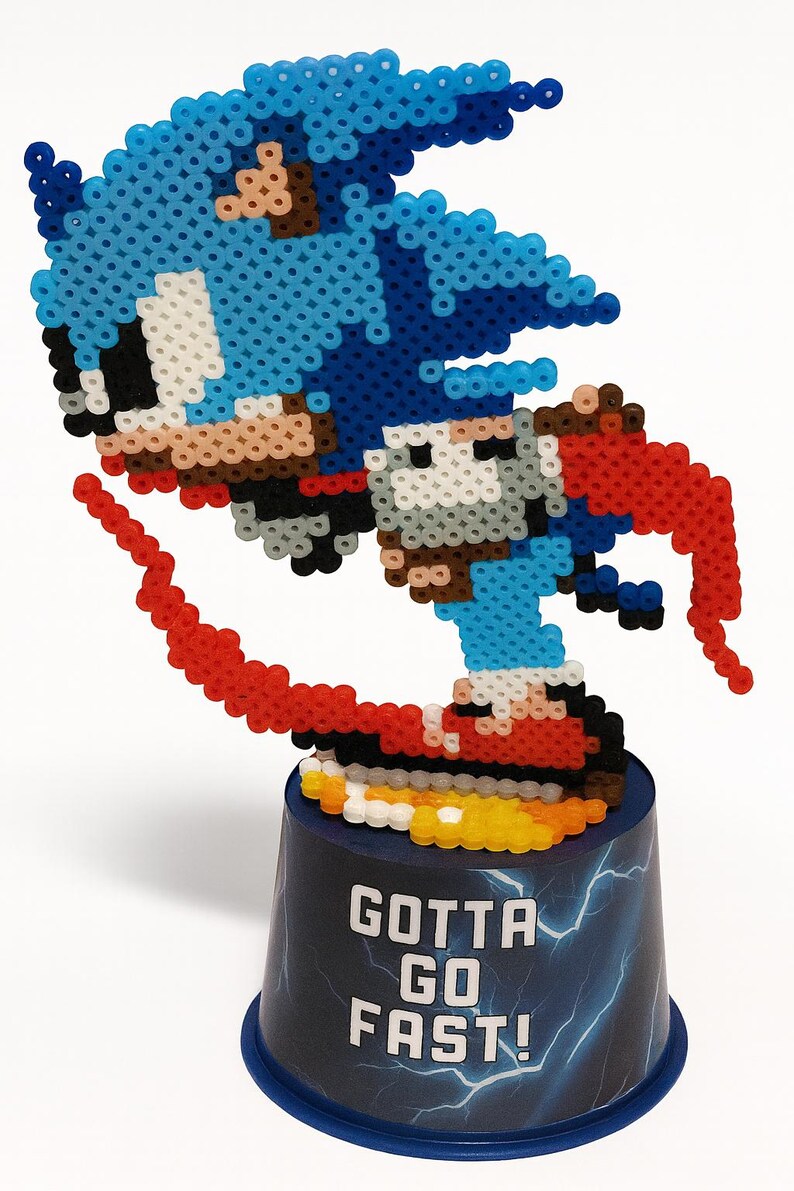 3D Sonic Pixel Art Figurine - Handmade Perler/hama Bead Display Model ...