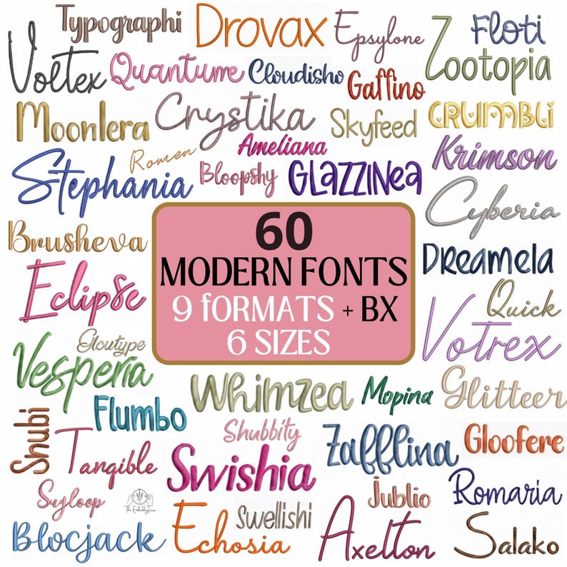 60 3D Puff Machine Embroidery Fonts Bundle | 1 to 3.5 Inch Sizes | 9 ...