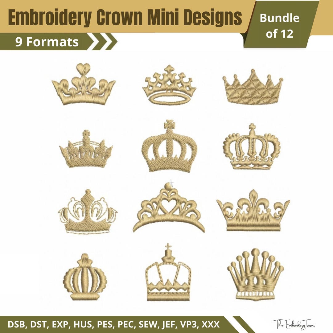 12 Mini Crown Machine Embroidery Designs Bundle - Royal Tiara ...