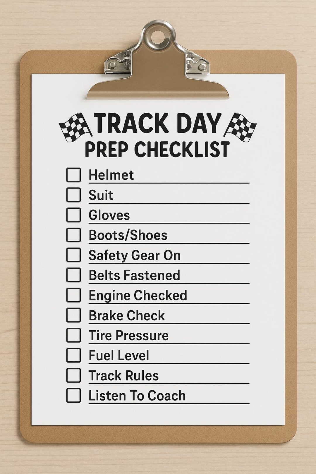 Track Day Prep Checklist | Printable Download - Etsy