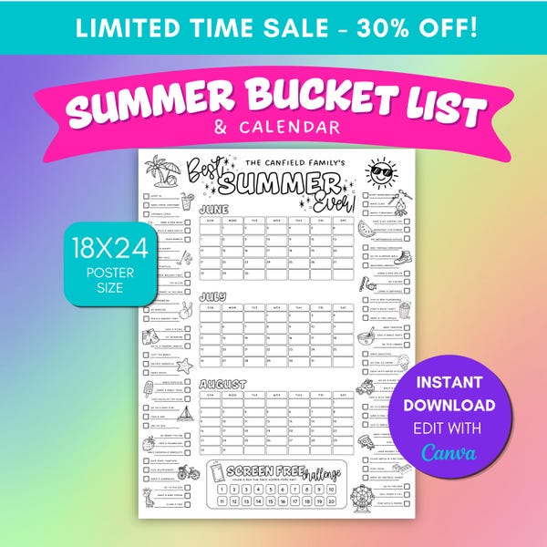 Summer Bucket List Poster - Etsy