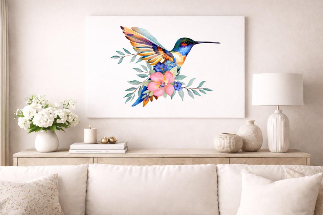 Colorful Hummingbird Wall Art Print – Modern Bird Canvas Poster for ...