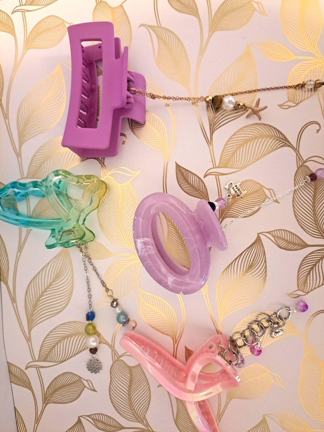 Jeweled Hair Clip With Gold Chain and Charm Dangles - Etsy
