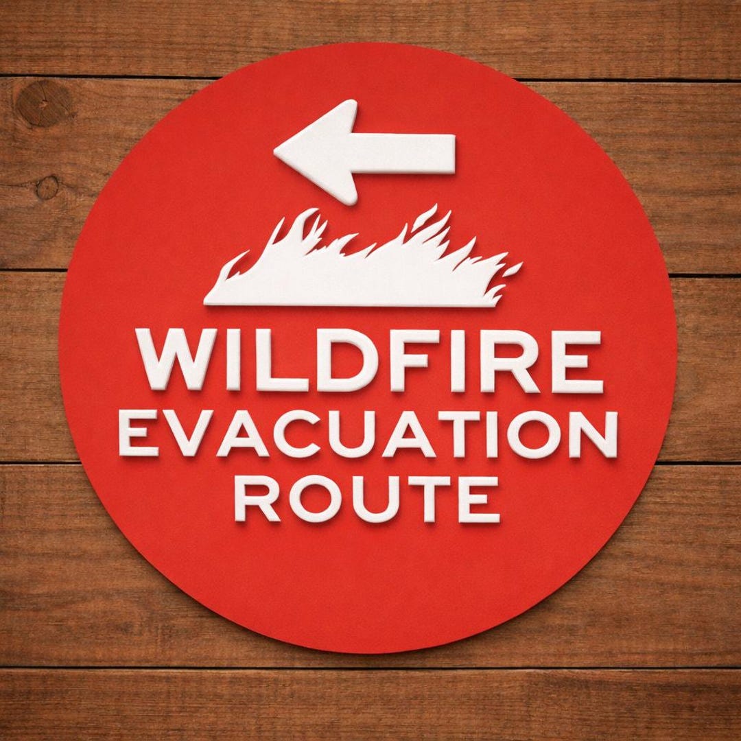 Wildfire Evacuation Route Road Sign Left Arrow Highway Interstate Fire ...