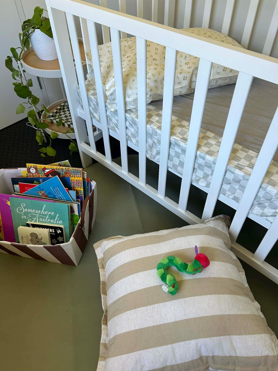 Sage Green Gingham Baby Grounding Sheet | Fitted Cot/crib Sheet ...