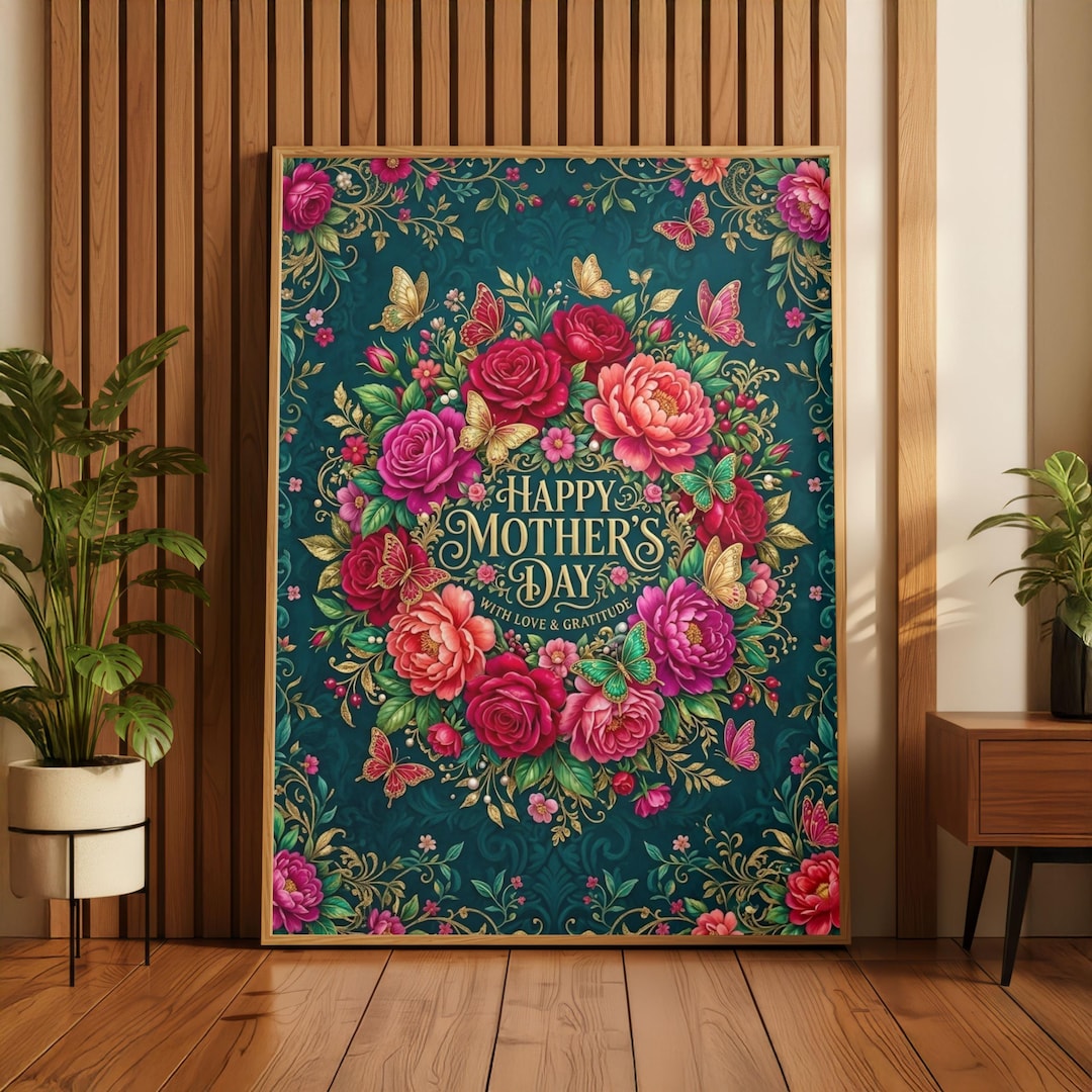 Happy Mothers Day | Floral Mom Poster | Maximalist Mom Gift | Vintage ...