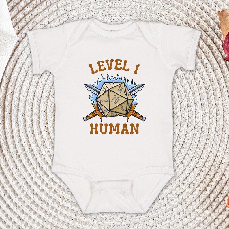Level 1 Human Baby Onesie®, Twenty Sided Dice, MMO, RPG, Baby Shower ...