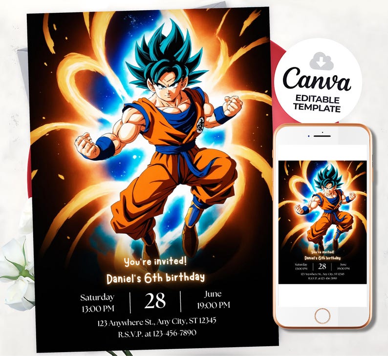 Dragon Ball Z Birthday Invitation Dragonball Invitation Birthday Goku ...