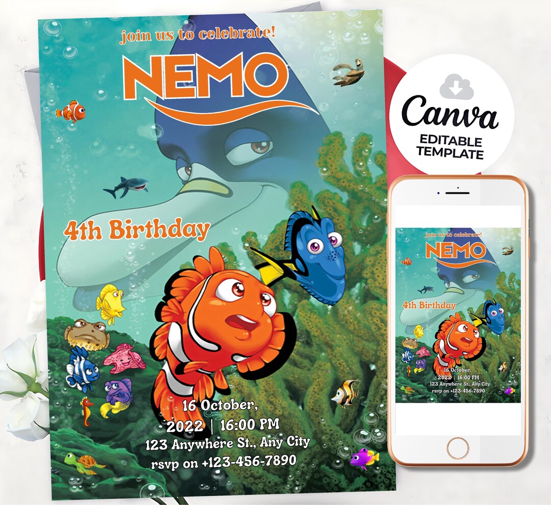 Finding Nemo Birthday Invitation Party Nemo Invitation Birthday Dory ...