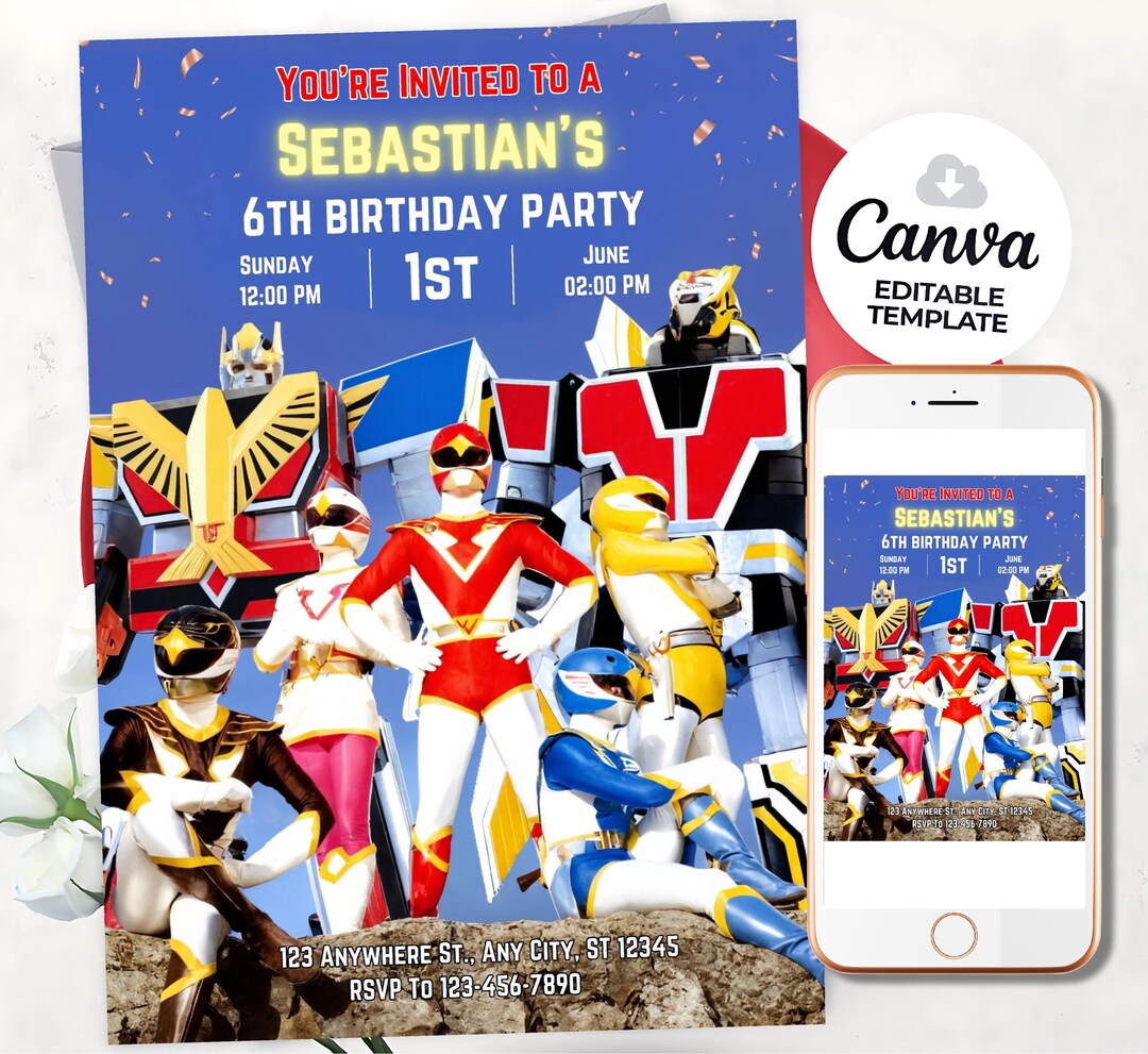 Rangers Birthday Invitation Template Power Ranger Invitation Bday Party ...