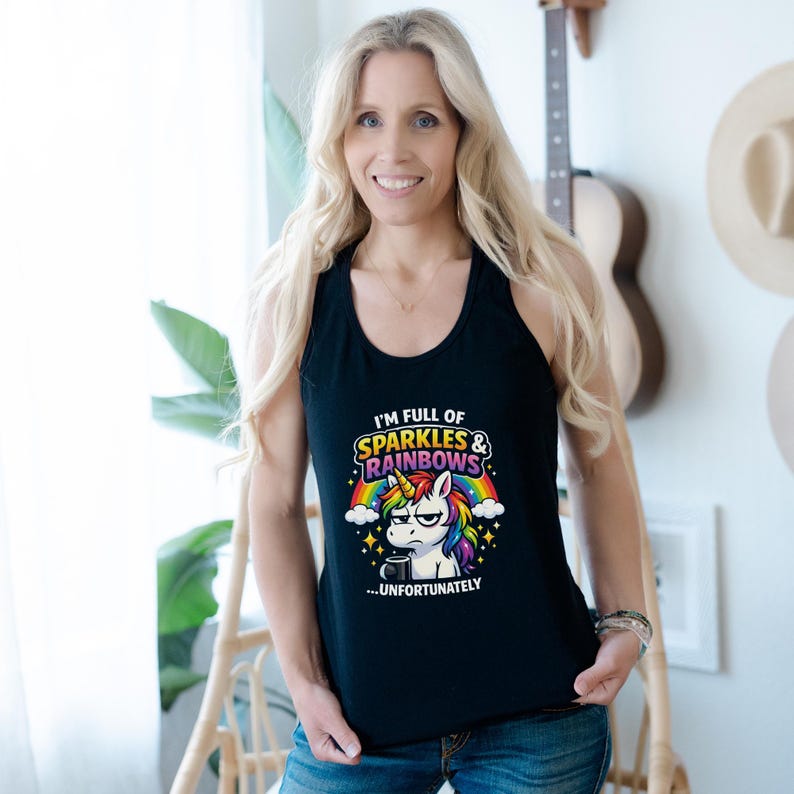 Funny Unicorn Tank Top | Grumpy Rainbow Graphic Racerback Shirt - Etsy UK