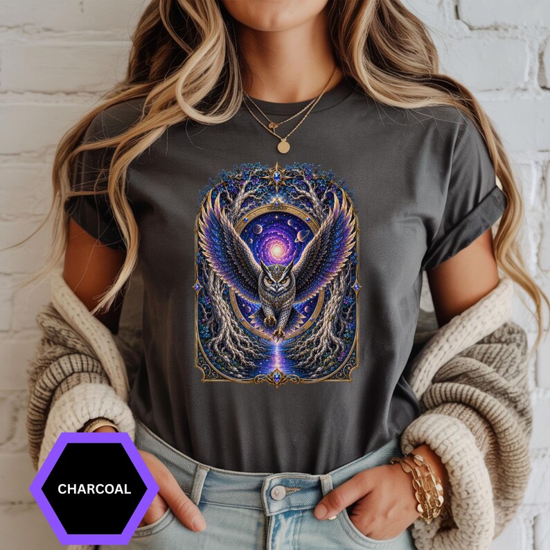 Cosmic Owl Oracle Shirt | World Tree Guardian | Fantasy Portal Art - Etsy