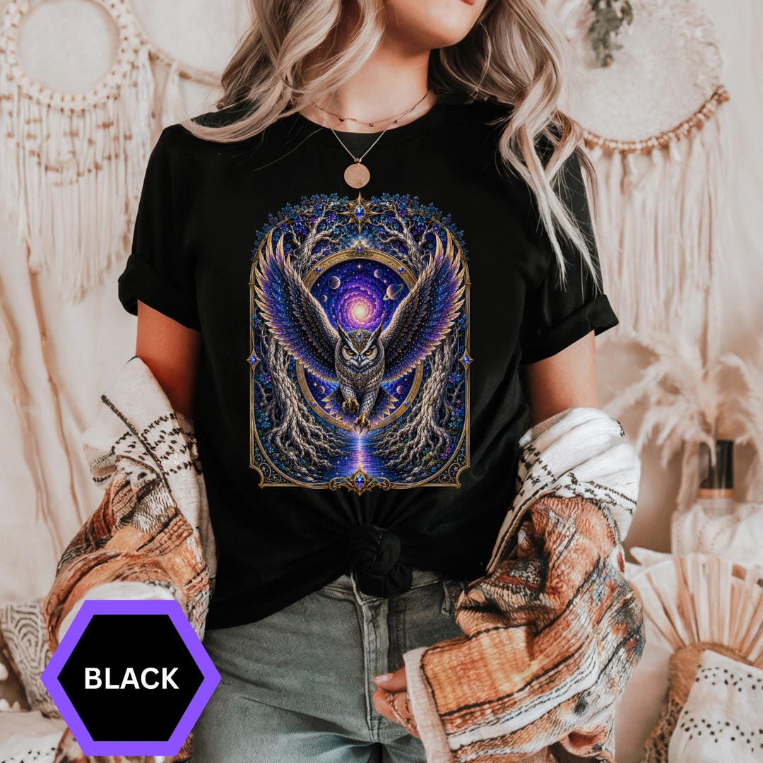 Cosmic Owl Oracle Shirt | World Tree Guardian | Fantasy Portal Art - Etsy