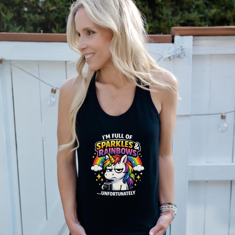 Funny Unicorn Tank Top | Grumpy Rainbow Graphic Racerback Shirt - Etsy UK