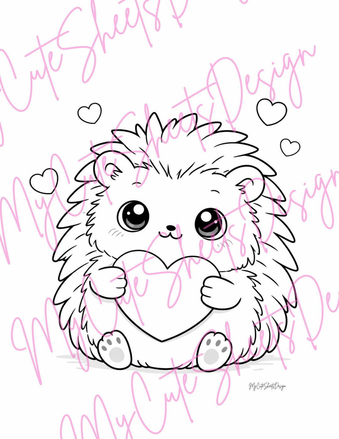 Chibi Hedgehog Valentine Coloring Page for Kids • Kawaii Hedgehog ...