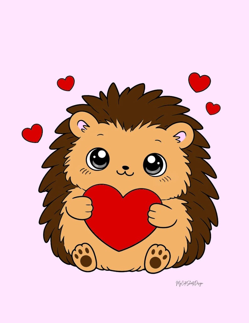 Chibi Hedgehog Valentine Coloring Page for Kids • Kawaii Hedgehog ...