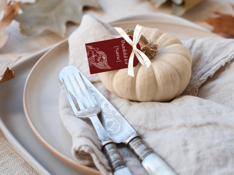 Thanksgiving Cornucopia Tag Printable Hostess Gift Friendsgiving Napkin ...