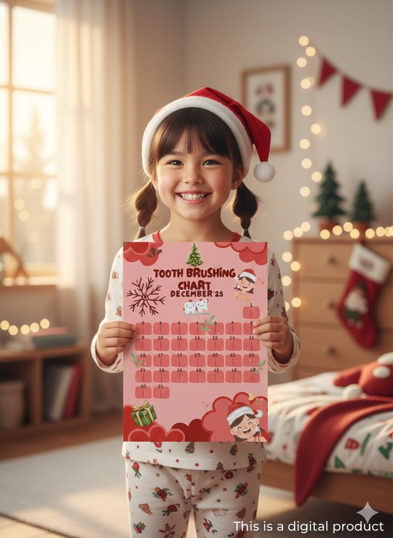 December 2025 Tooth Brushing Chart for Girls A4 Printable Christmas ...
