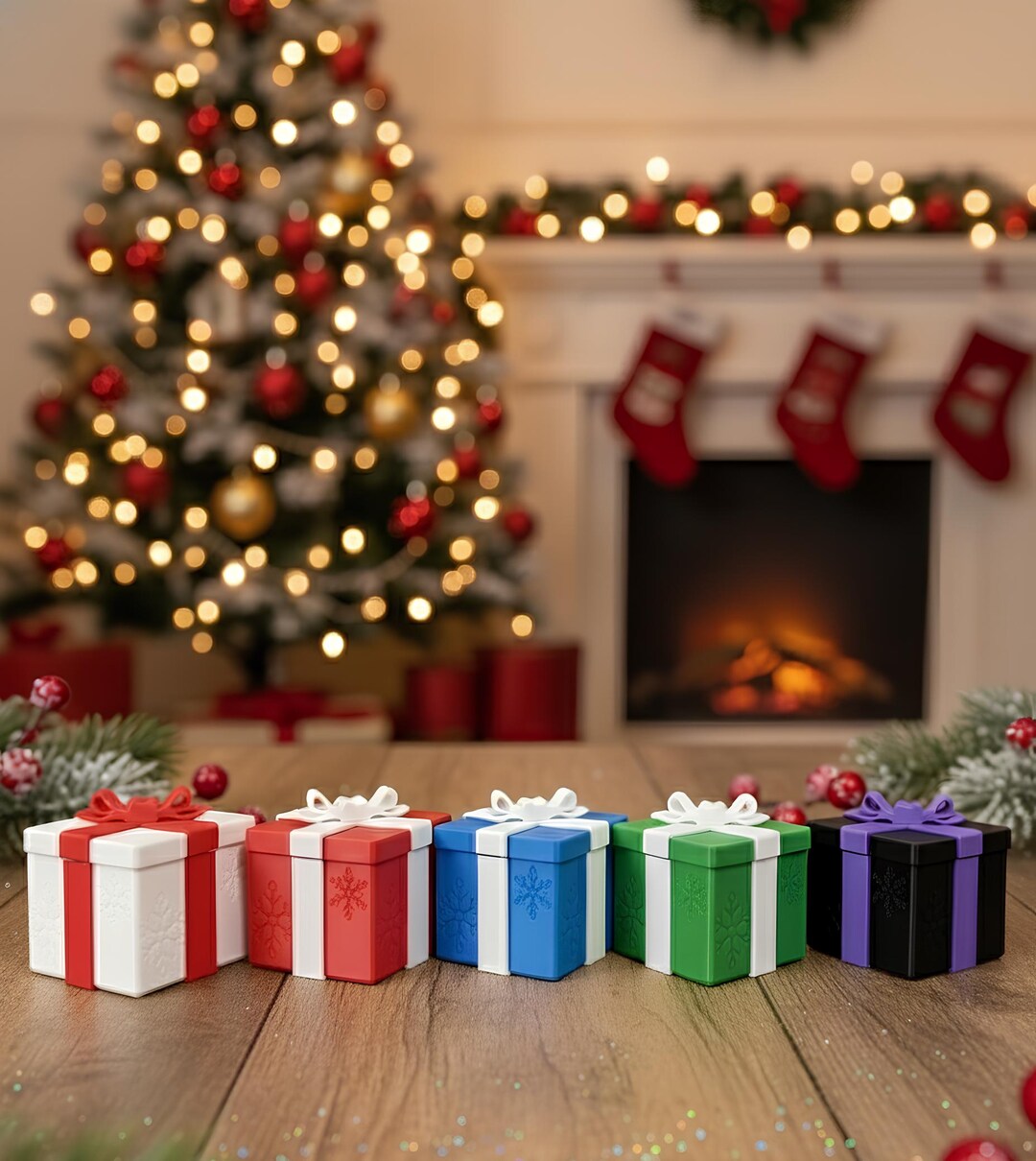 3D Printed Christmas Gift Box Decor – Holiday Table Ornament – Winter ...