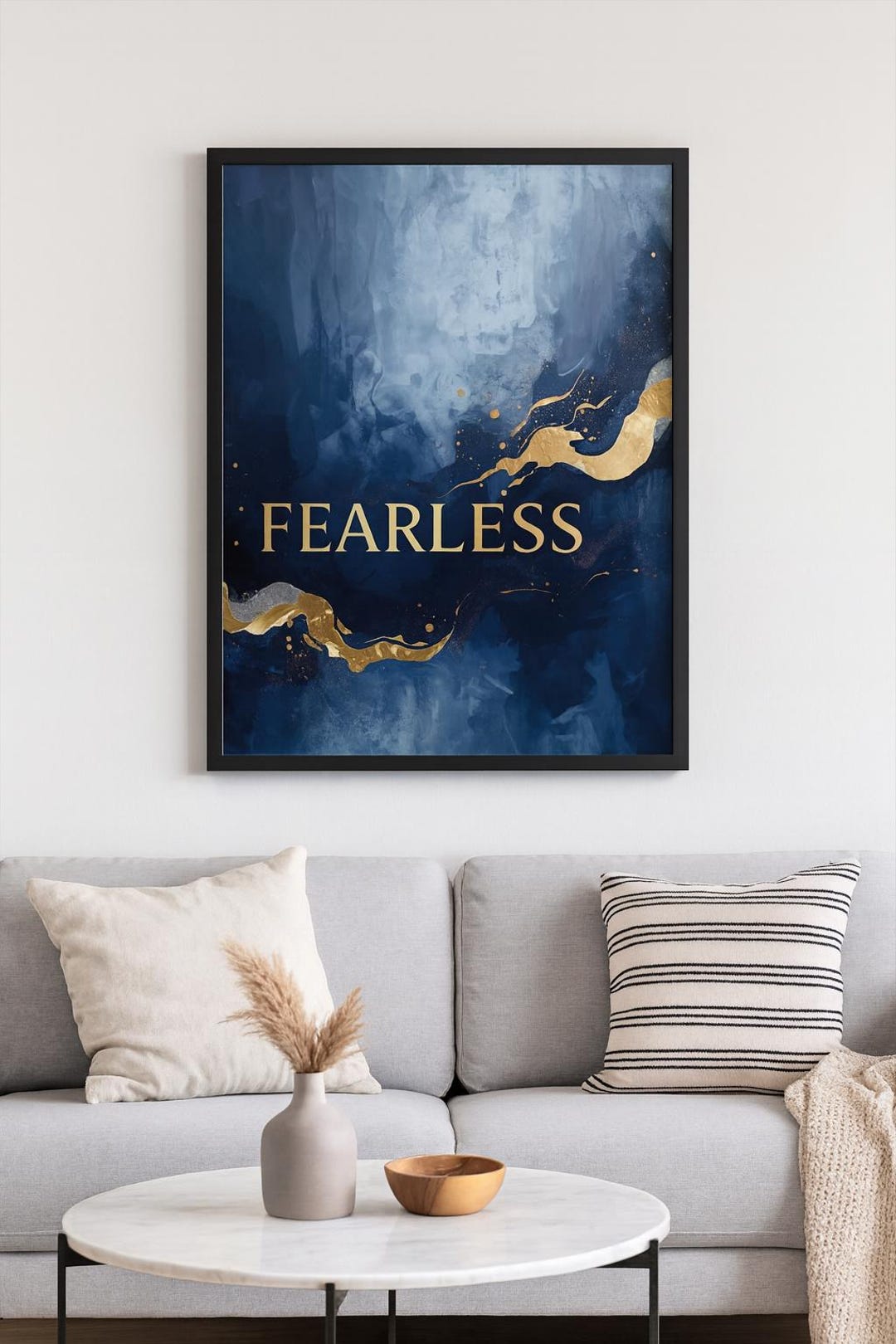 Fearless Blue Gold Abstract Wall Art | 24x36 Digital Download | Luxury ...