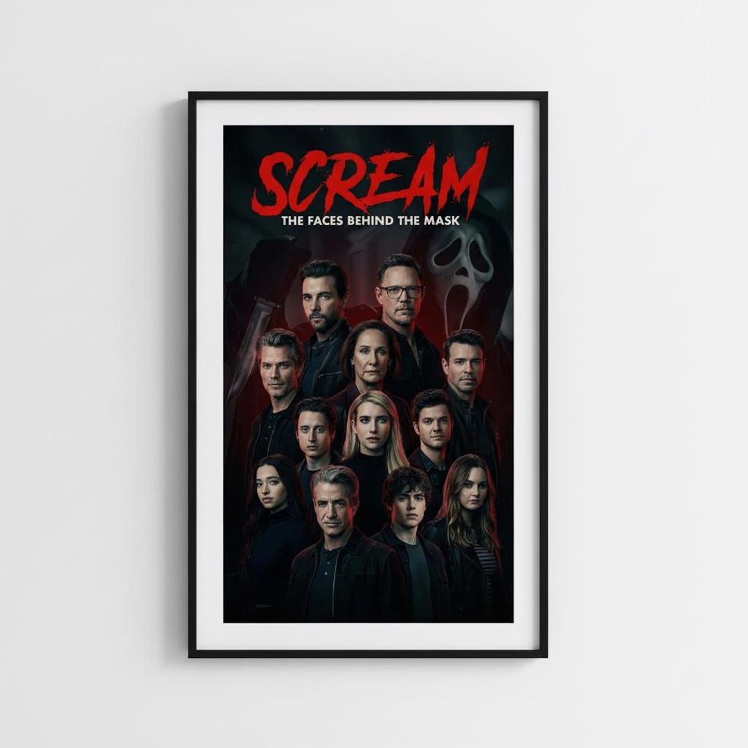 Scream Movie Digital Poster • Ghostface Killer Lineup • Horror Wall ...