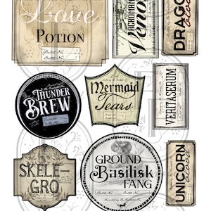 Printable Vintage Potion Labels, Wizarding World, Witches, Apothecary ...