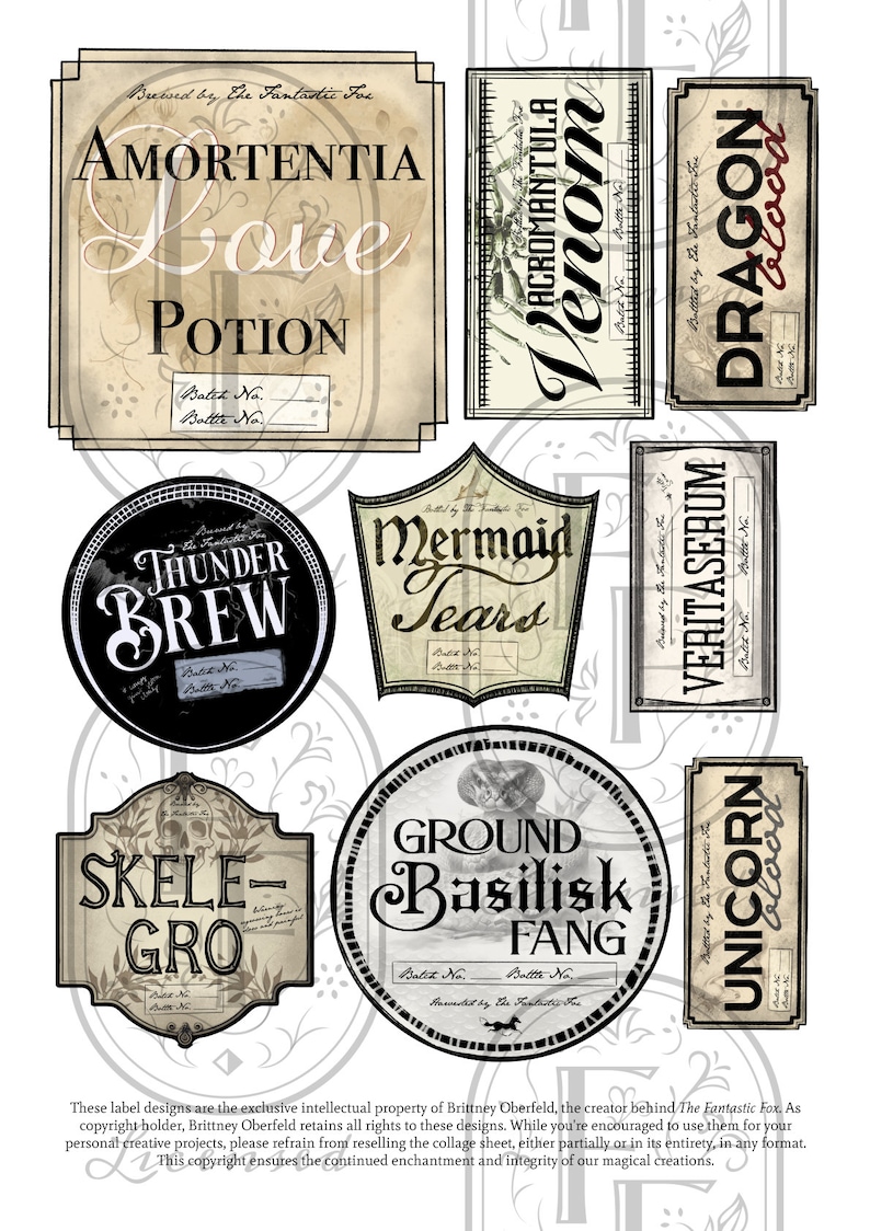 Printable Vintage Potion Labels, Wizarding World, Witches, Apothecary ...