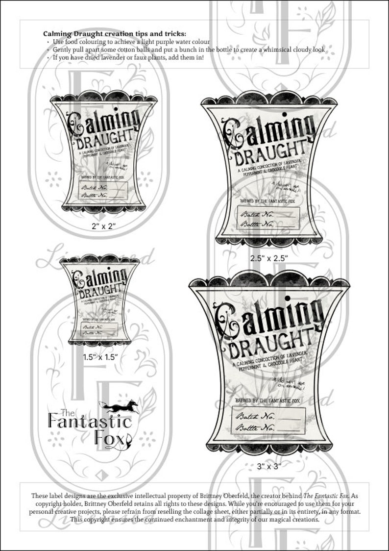 Calming Draught, Printable Vintage Labels, Potions, Wizard, Gift for ...