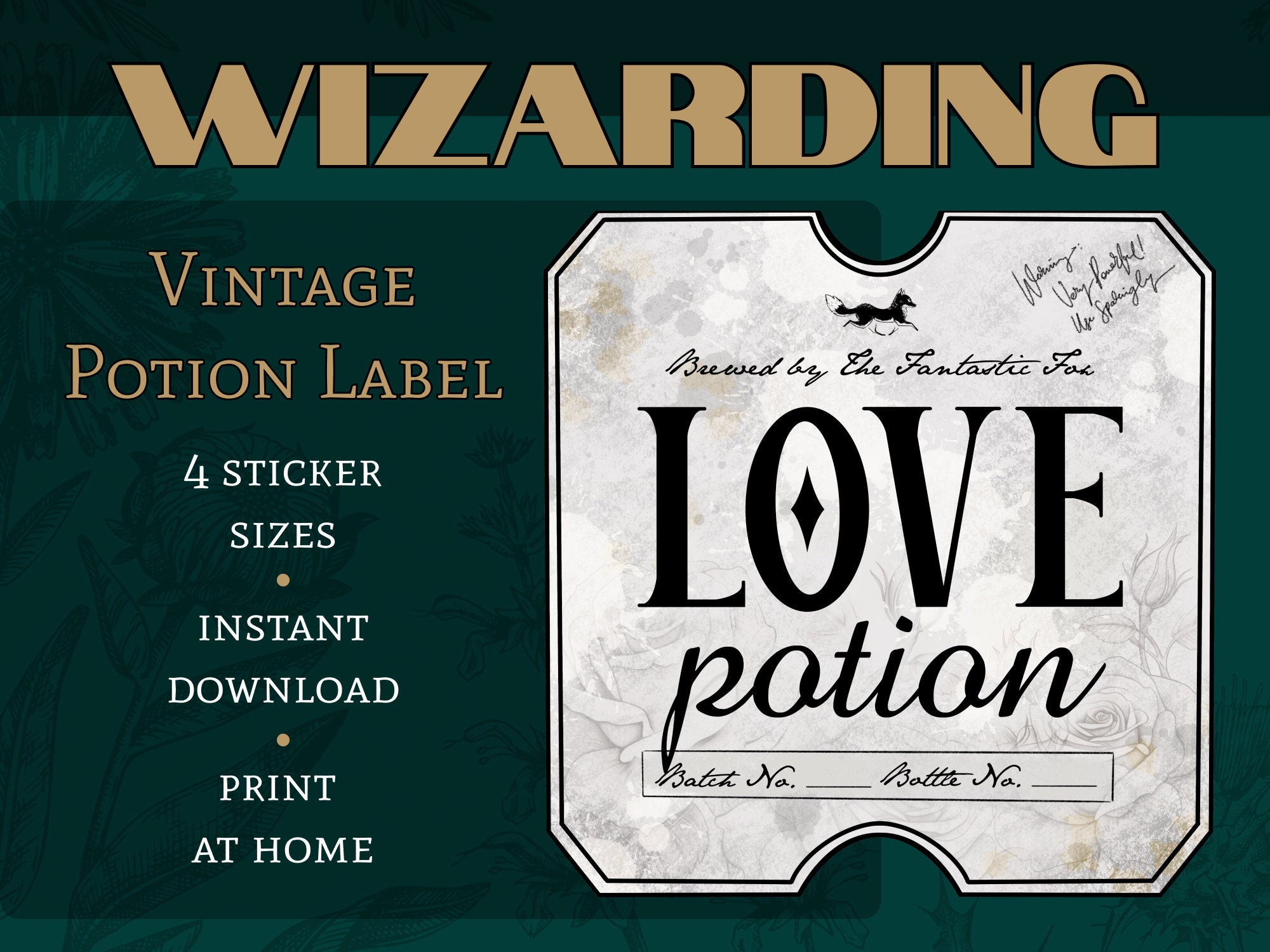 Love Potion, Printable Vintage Labels, Potions, Wizard, Gift for Her ...