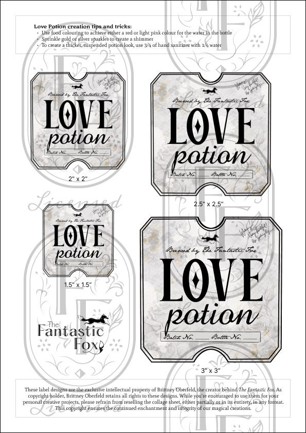 Love Potion, Printable Vintage Labels, Potions, Wizard, Gift for Her ...