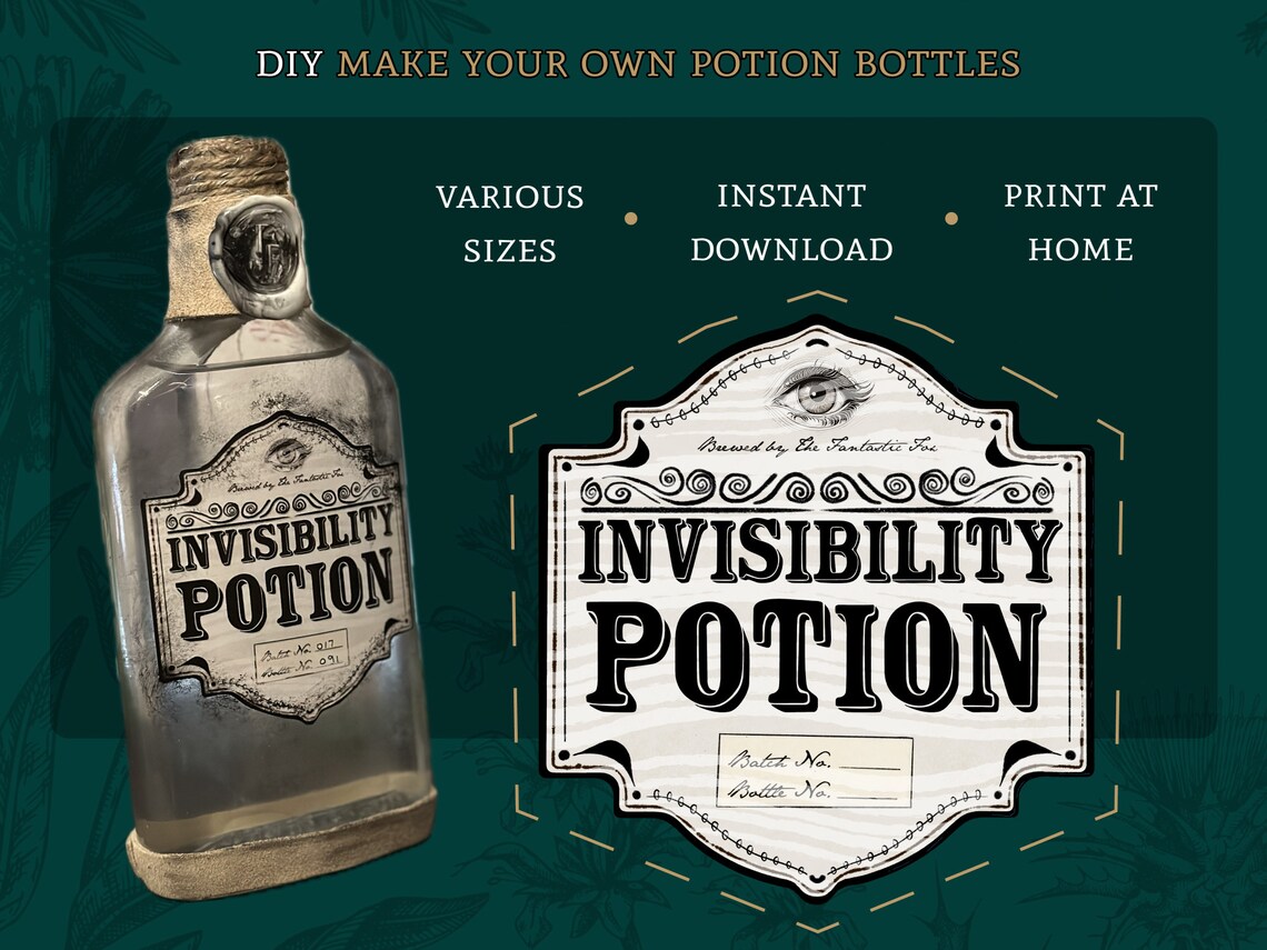 Invisibility Potion, Printable Vintage Labels, Potions, Wizard ...