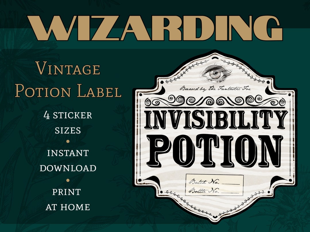 Invisibility Potion, Printable Vintage Labels, Potions, Wizard ...