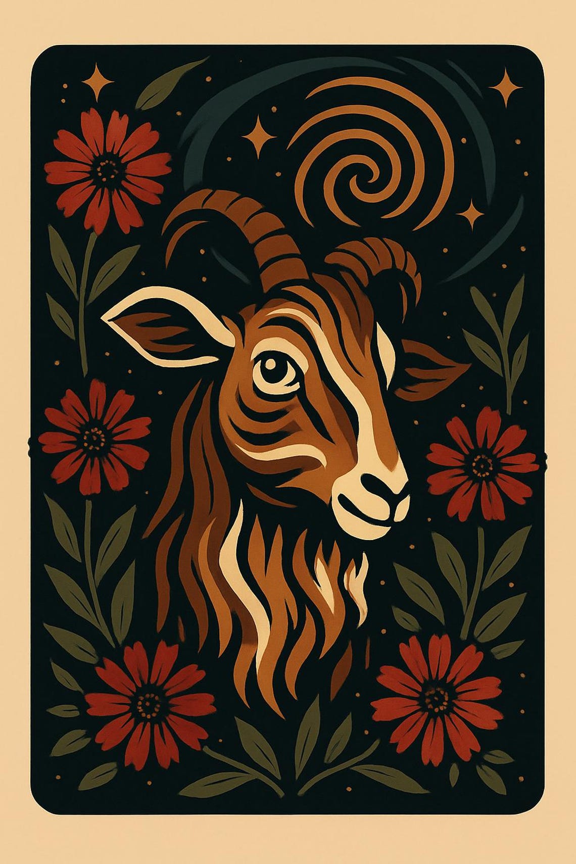 Stylized Goat Art Print • Woodland Surreal Folk Art • Botanical Ivy ...