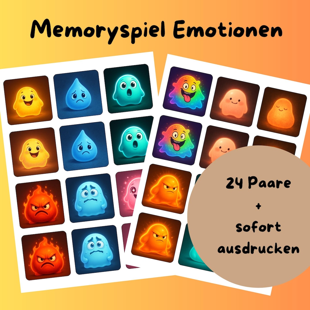Emotions Memory Game | 24 Pairs | Glow Blob Emotion Characters ...