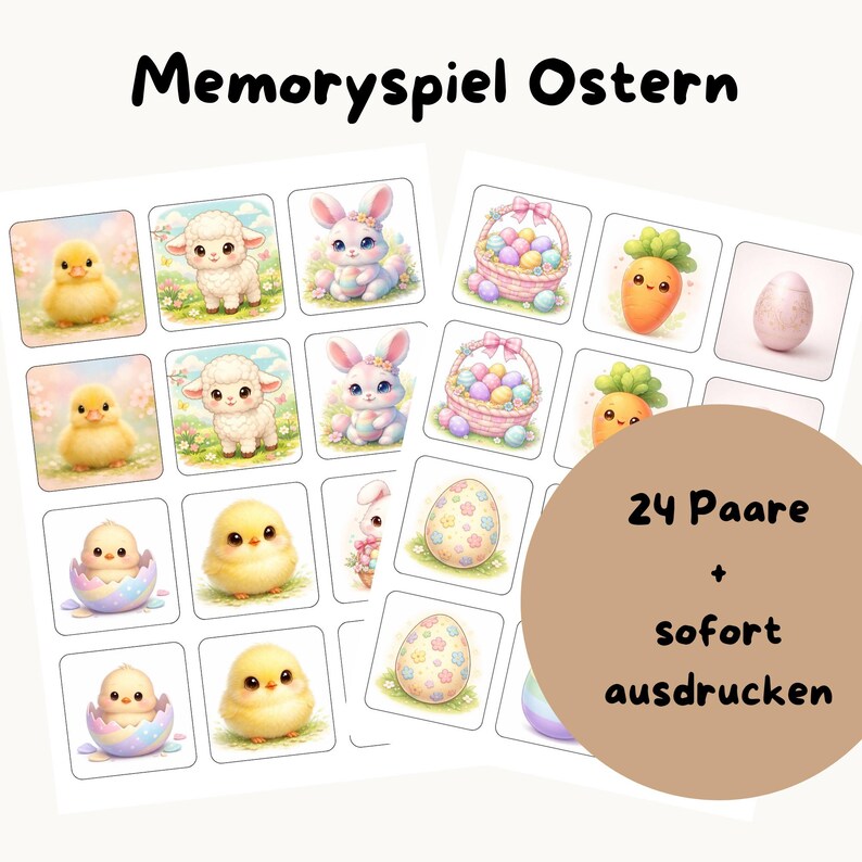 Easter Memory Game Printable | 24 Pairs | Cute Easter Bunny & Chick ...