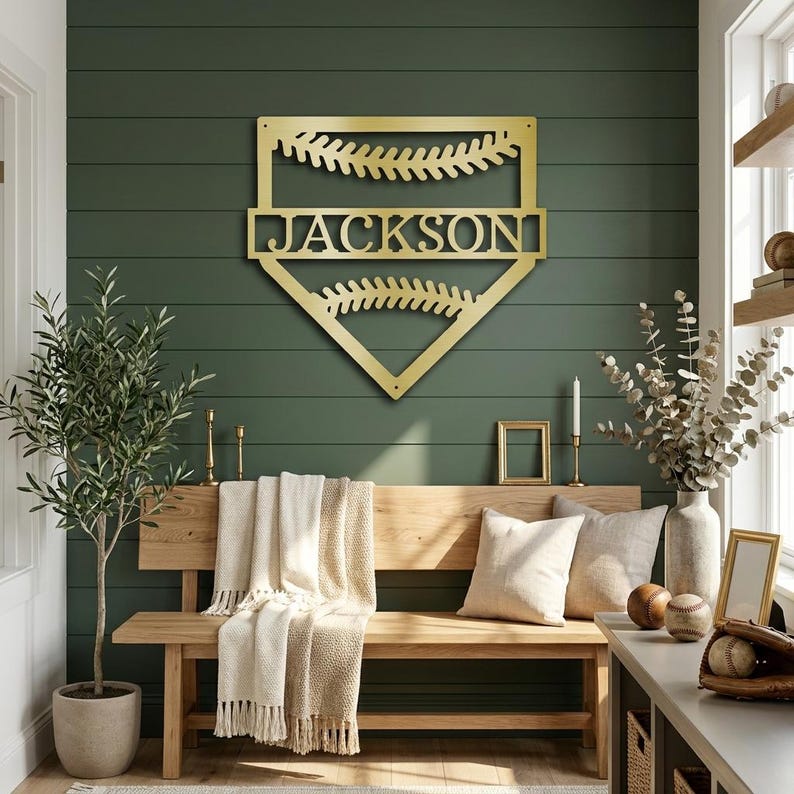 Personalized Baseball Home Plate Metal Wall Art – Custom Name Baseball ...