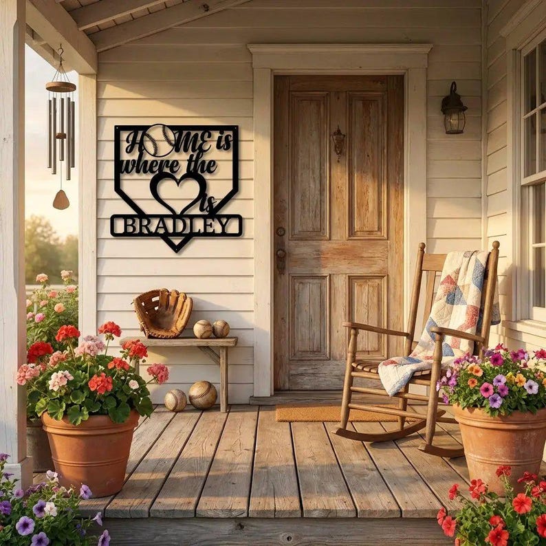 Personalized Baseball Home Plate Metal Wall Art | Custom Family Name ...