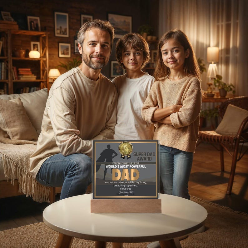 Super Dad Award World's Most Powerful Dad Personalized Acrylic Plaque ...