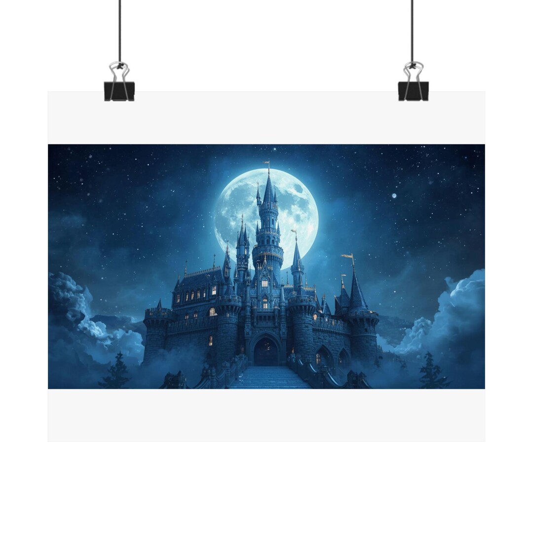 Moonlit Castle Poster | Matte Horizontal Fantasy Landscape Wall Art - Etsy