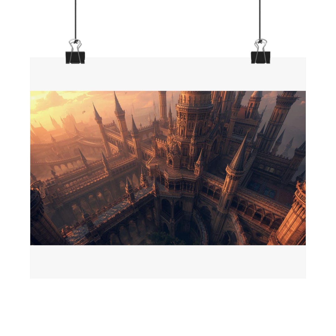 Sunset Gothic Castle Matte Poster | Horizontal Fantasy Architecture ...