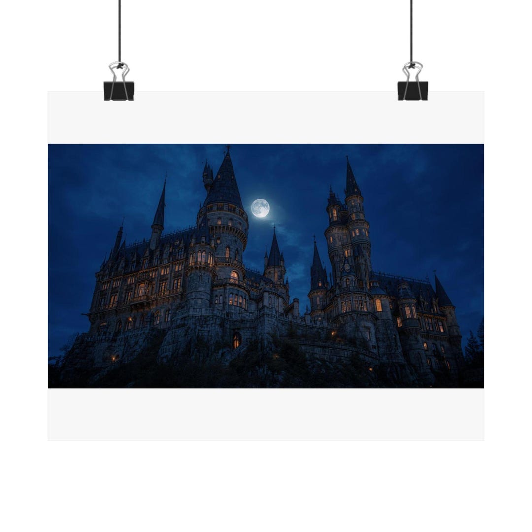 Moonlit Castle Matte Horizontal Poster | Nighttime Fantasy Landscape - Etsy