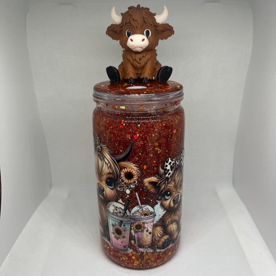 Snow Globe Tumbler – Highland Cow Tumbler – Cute Cow Cup Glitter ...