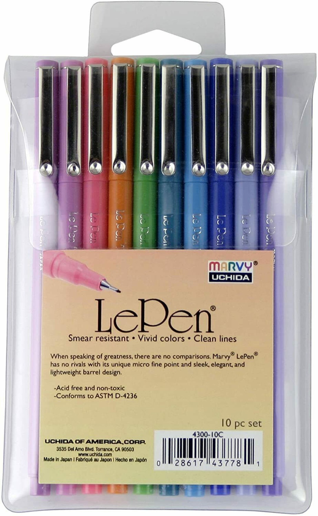 Le Pen Bright Colors - 10 Piece Set - Ultra Fine Tips - Comes in ...