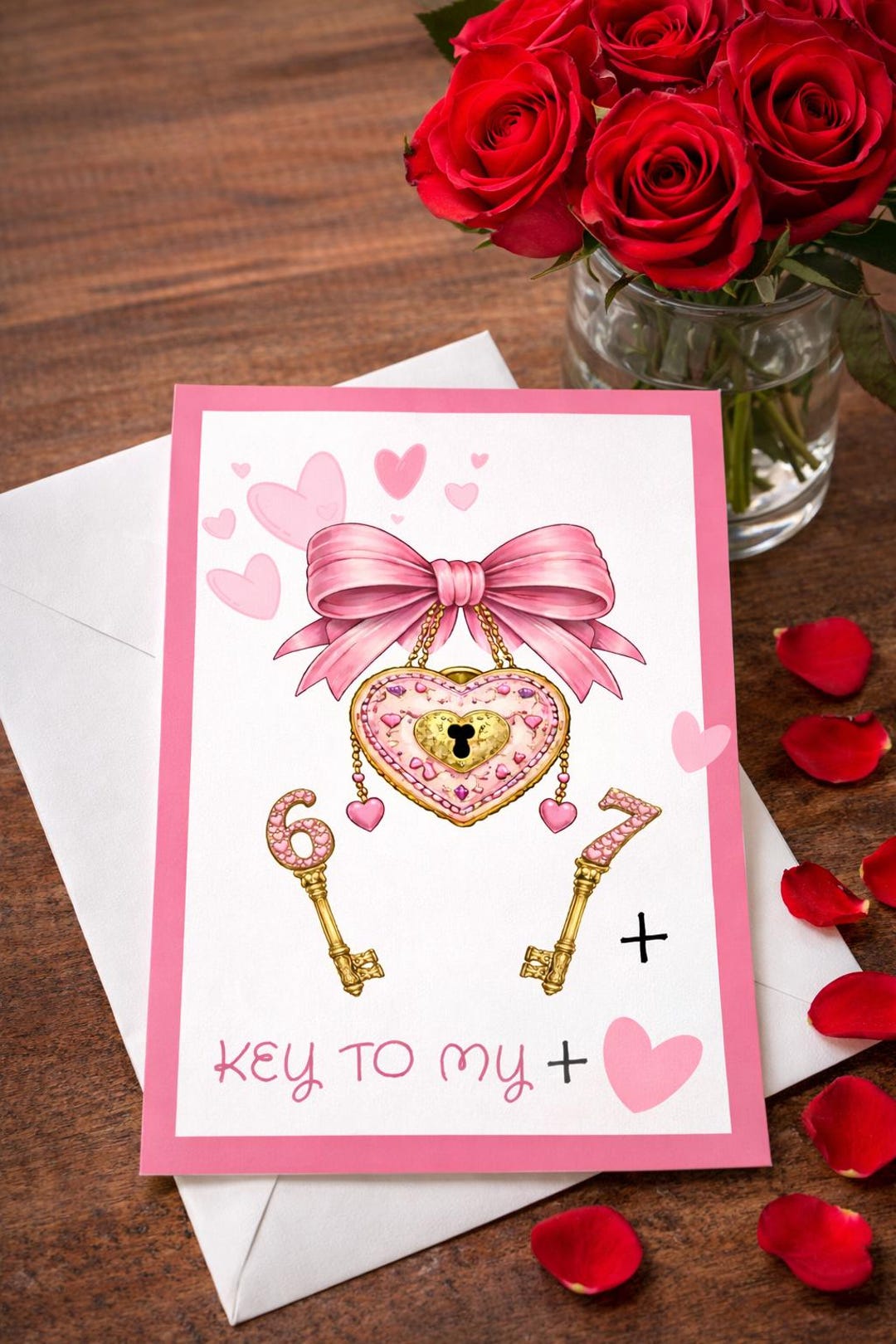 Key to My Heart Valentine Card - Pink Bow Locket Design (digital ...