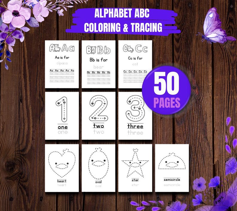 50 Pages Alphabet Tracing, Numbers & Shapes Toddler Coloring Book (PDF ...