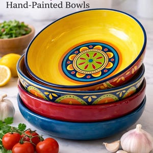 Hand Painted Ceramic Bowls, Set of 4 | New Spanish Style Pasta Bowls - Etsy
